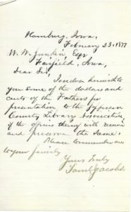 1877, Feb. 23, Samuel Jacobs Donation Letter – Carnegie Libraries in ...